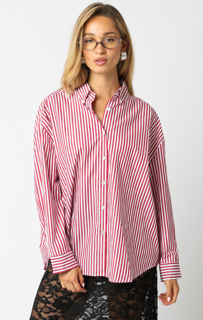 CLAIRE BUTTON UP TOP ~ RED STRIPE – Voda Boutique